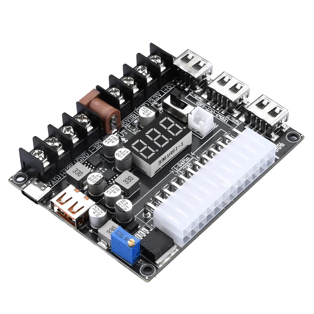 Плата блока питания ATX, 24 контакта, 20 контактов, с акриловым стандартом, USB-выходы, Регулируемый адаптер напряжения, модуль питания