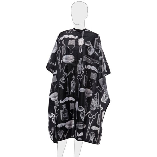 Пеньюар для парикмахеров Dewal Professional DEWAL BARBER STYLE, полиэстер, c рисунком, черный, 128х150 см, на крючках