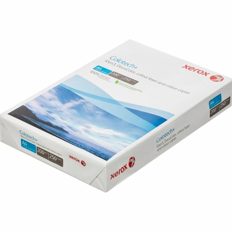 Бумага для цветной лазерной печати Xerox А4, 200 г/м2, 250 листов, Colotech+ Blue, Австрия, 161% Cie