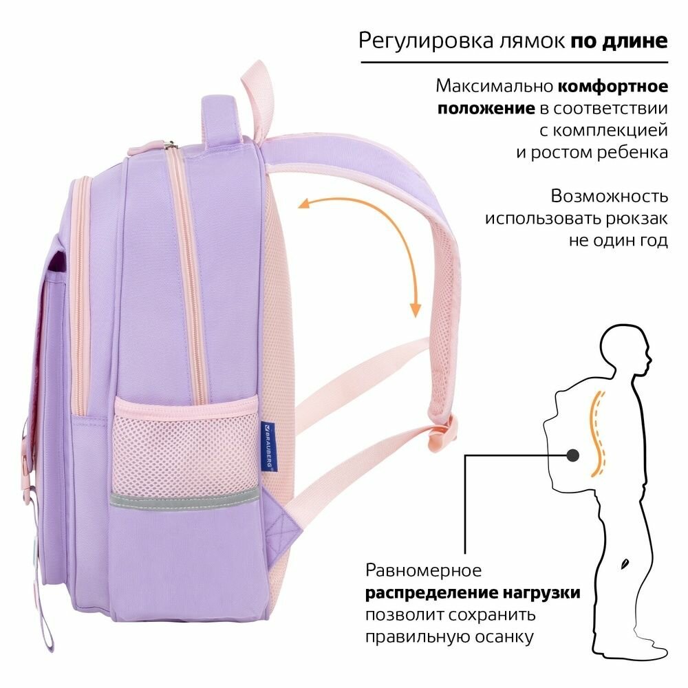 Рюкзак Brauberg Snap, 2 отделения, 3 кармана, "Delicate lilac", 39х28х16 см