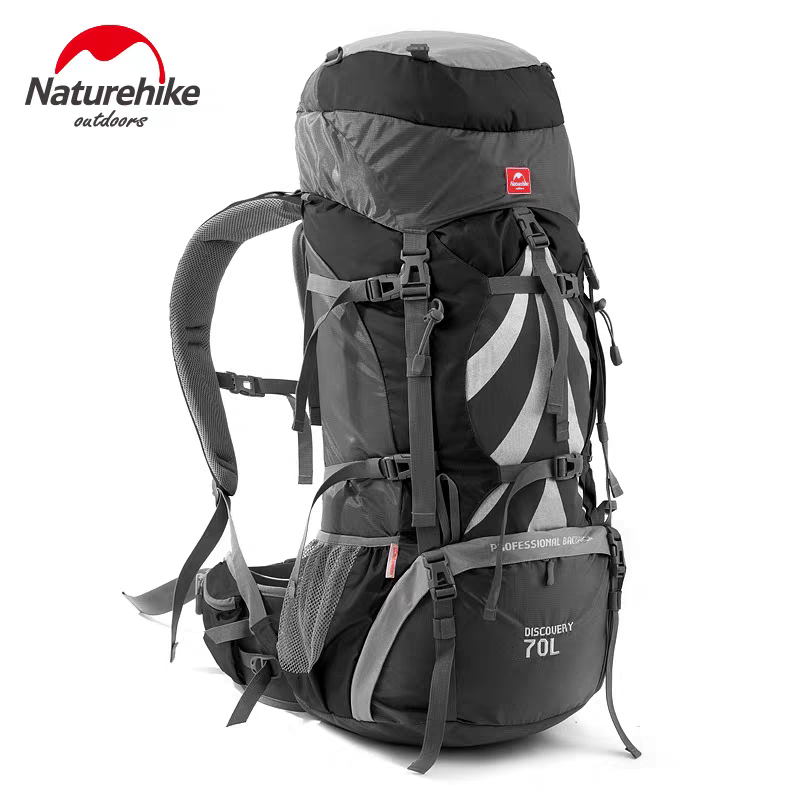 Альпинистский рюкзак Naturehike, 70 л+5 л, черный и серый, для активного отдыха