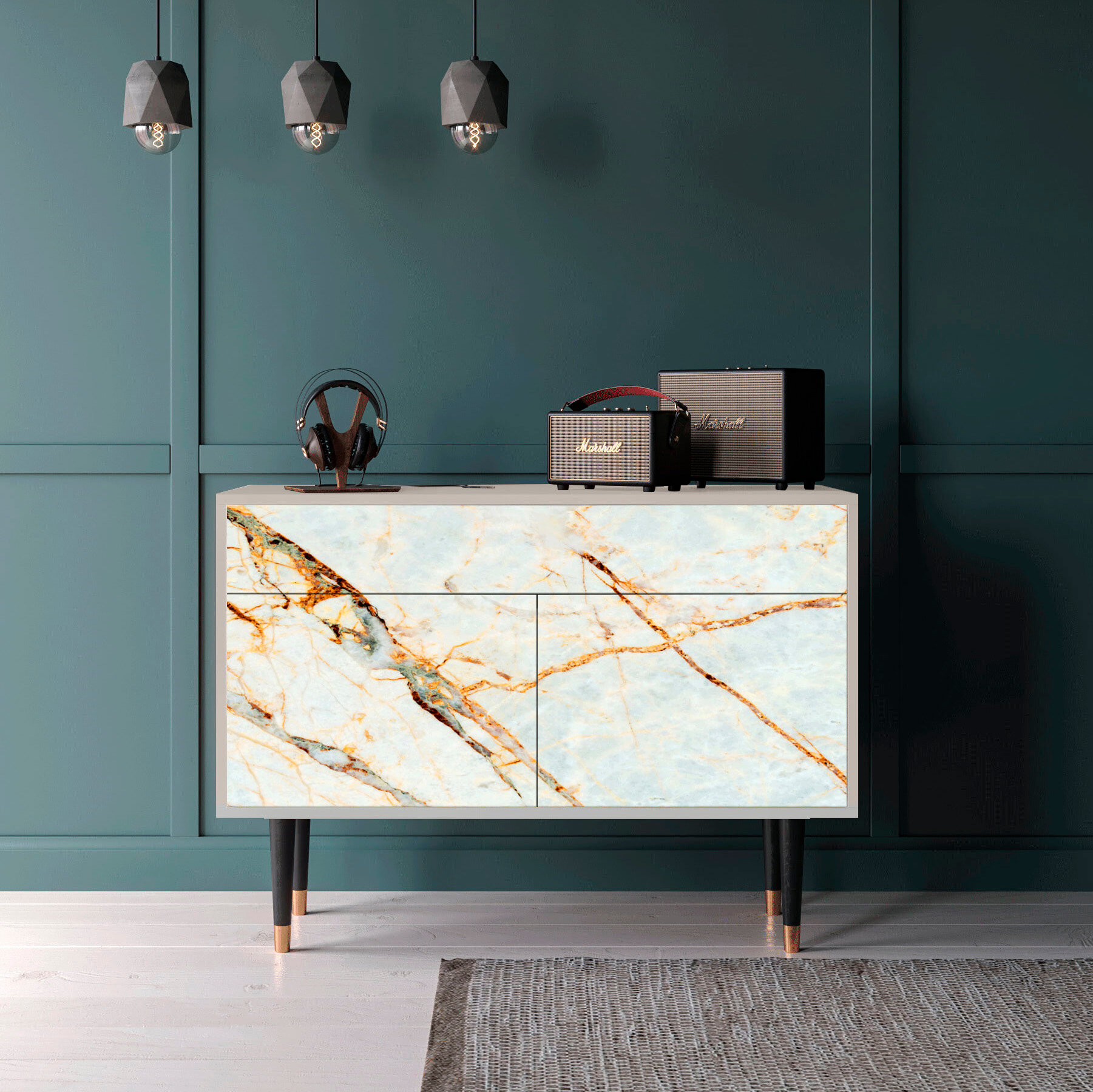 Комод - STORYZ - BS4 Sandy Marble, Размер - 115 x 85 x 48 см, Цвет корпуса - Сатин