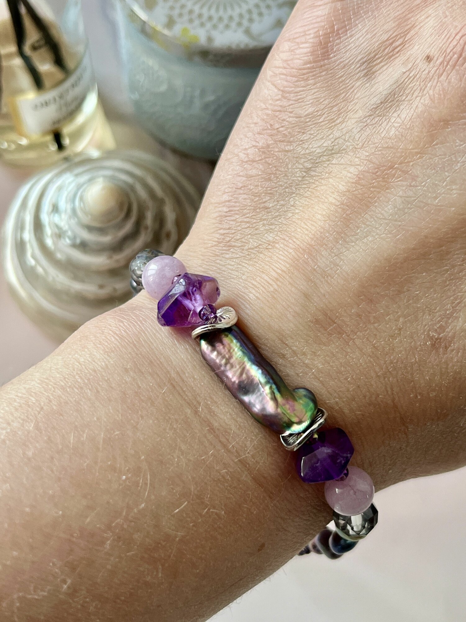 Браслет-нить, жемчуг пресноводный, жемчуг пресноводный культивированный, жемчуг культивированный, аметист