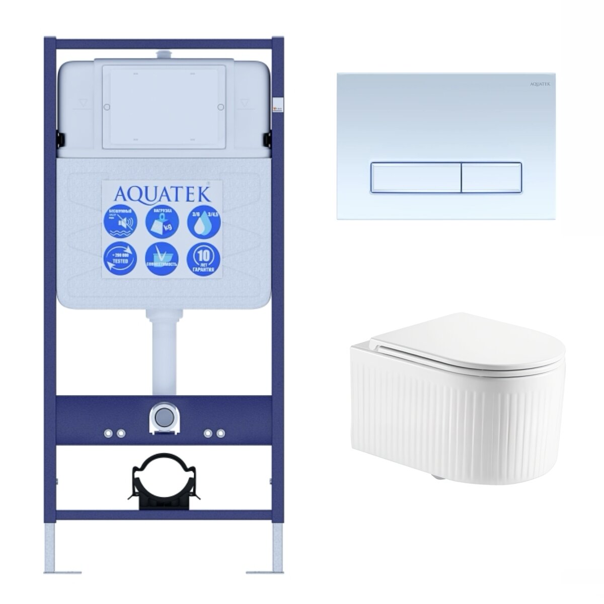 Комплект 3 в 1 инсталляция Акватек Standart 50 INS-0000012 + Подвесной унитаз Enio Morris Tornado EN2870511 с кнопкой белой