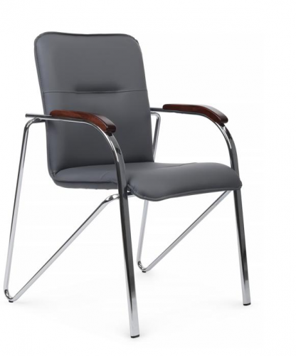 Кресло офисное Riva Chair Самба с деревянными подлокотниками SMB-02H Хром гальв. Серый