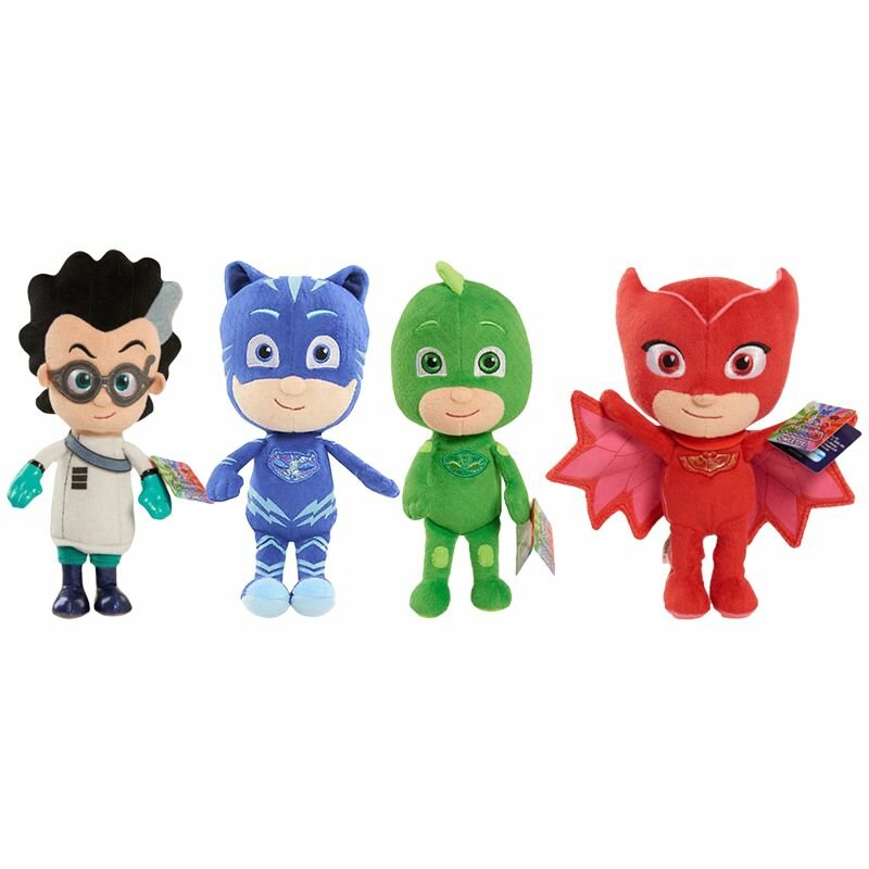Игрушки "Pj Masks" - мягкие плюшевые куклы Гекко, Кот-мальчик, Сова и Ромео, 8-10 дюймов, набор из 4 штук