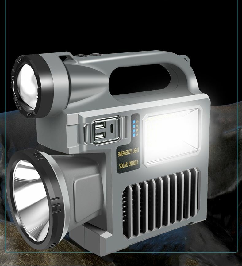 Фонарь многофункциональный, ручной, 5 в 1, с USB-портом, серый