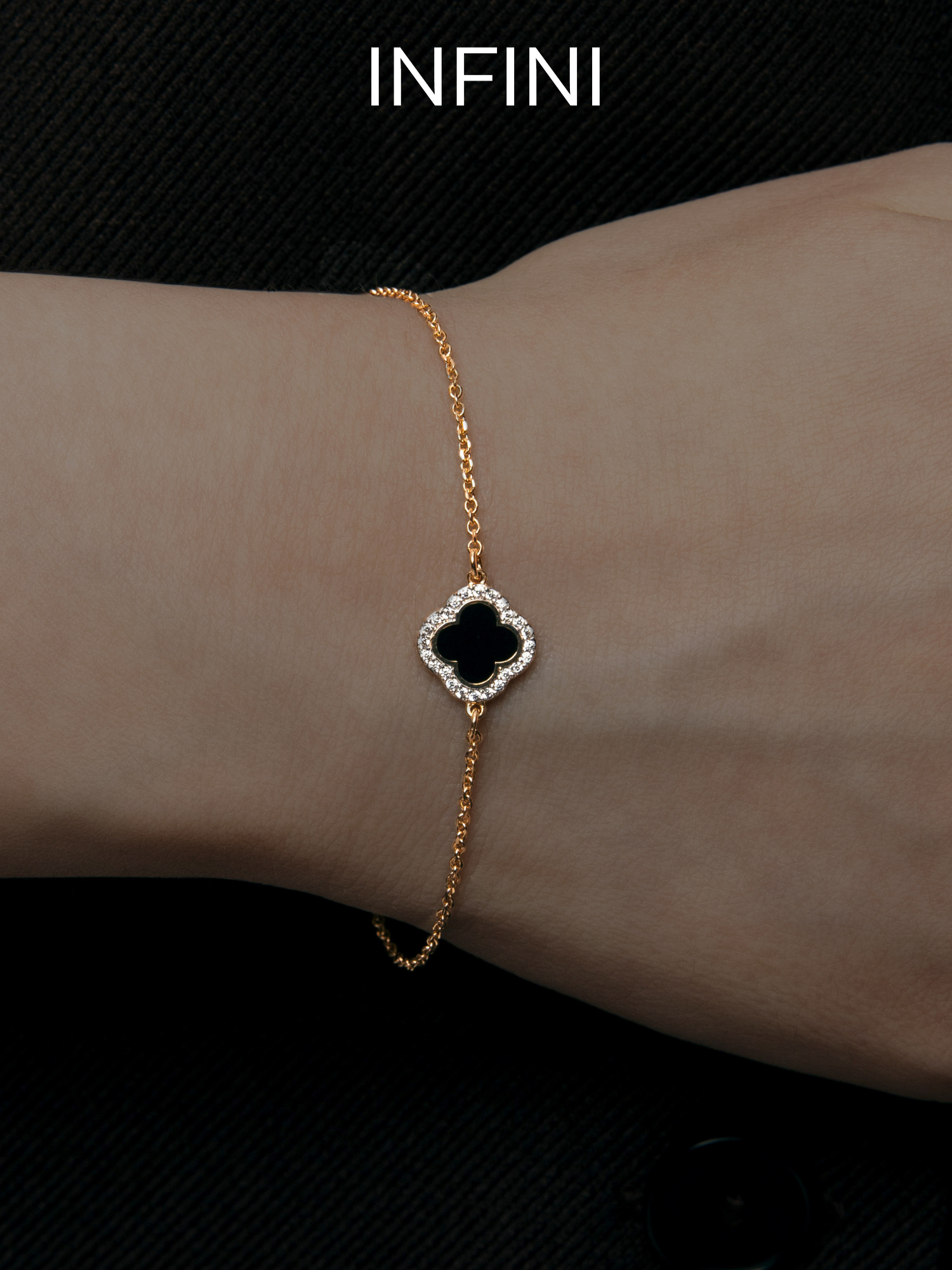 Браслет, красное золото, 585 проба, родирование, эмаль, фианит