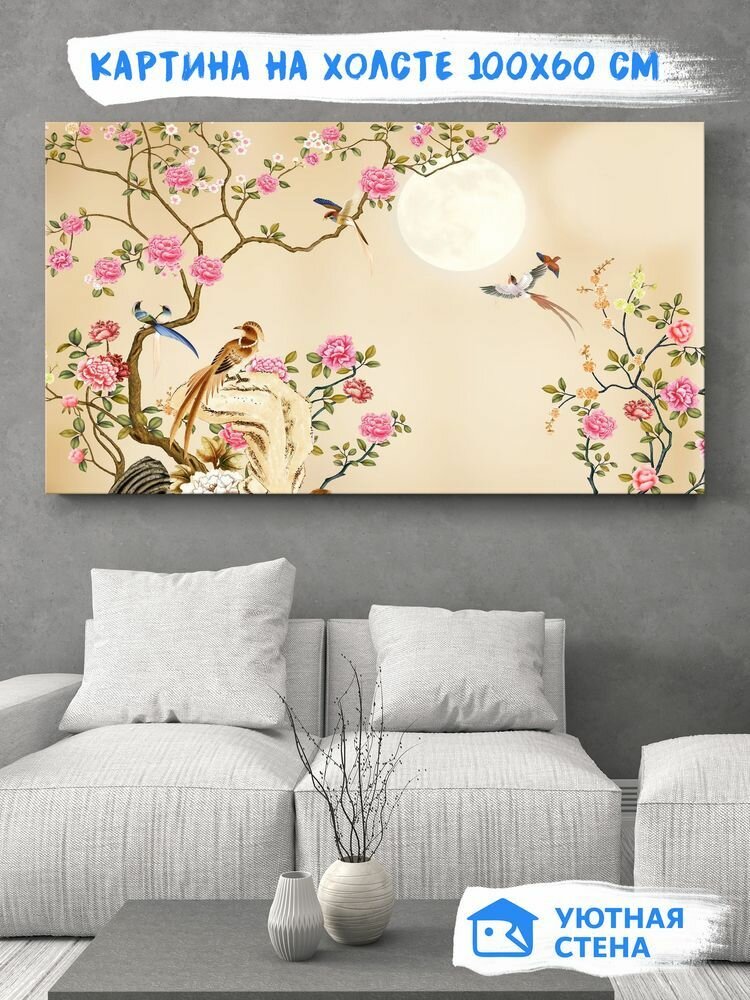 Картина на натуральном холсте Уютная стена "Китайская живопись шинуазри" 100х60 см