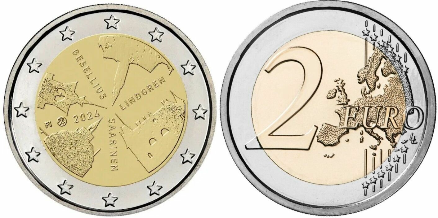 Финляндия 2 евро, 2024 Архитектурная фирма Геселлиус-Линдгрен-Сааринен