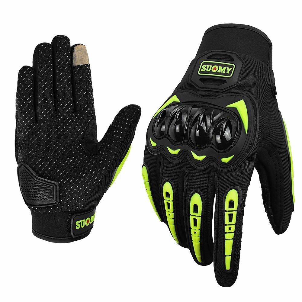 Мотоперчатки Suomy, зеленые, мужские, дышащая ткань, сенсорные кончики пальцев