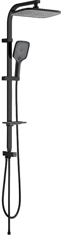 Душевая стойка Melodia della vita Etude MSC00113С_bk черная, глянцевая, душевая система с тропическим душем, без смесителя, с девиатором, нержавеющая сталь