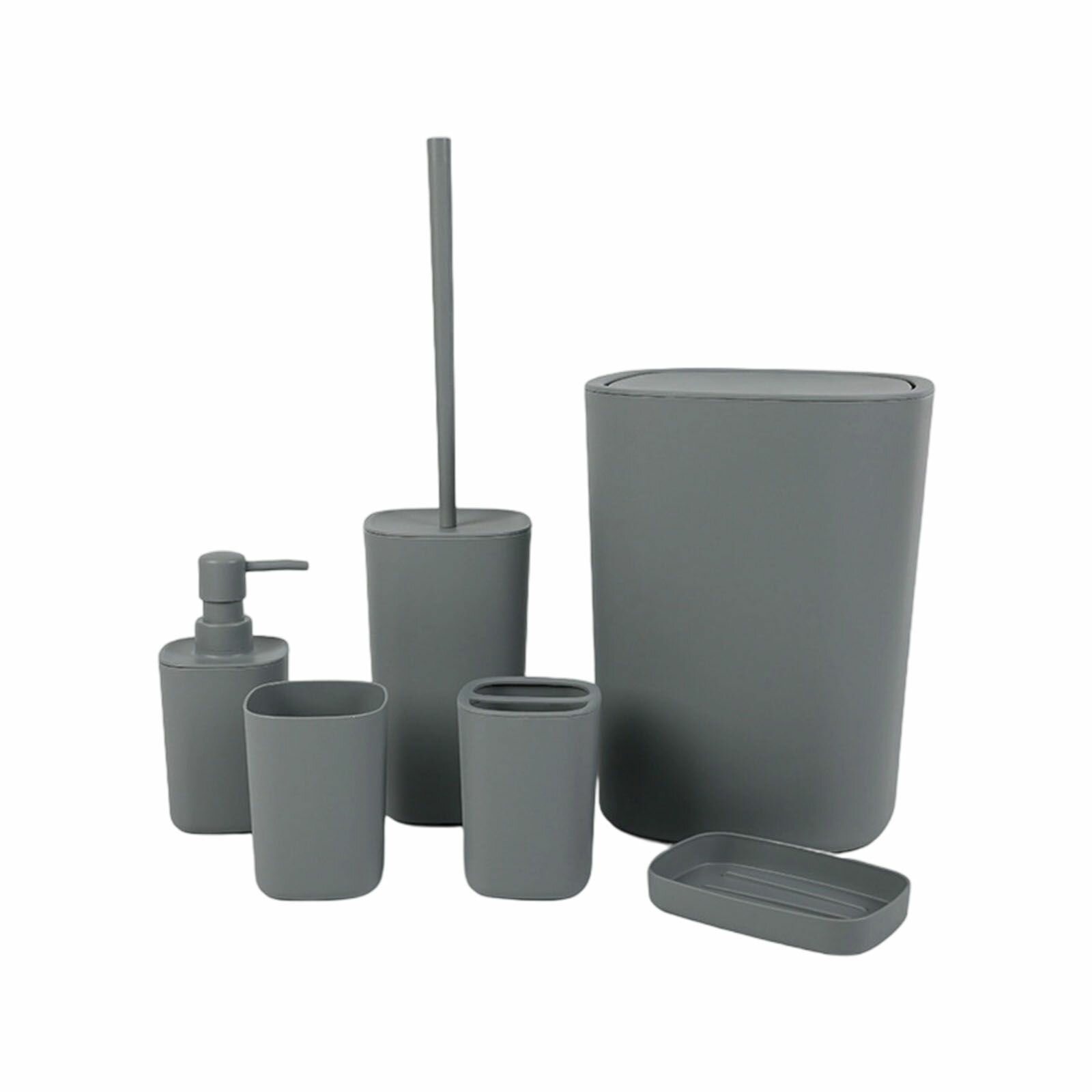 Пластиковый 6-предметный набор для организации ванной с держателем щеток и корзиной мусора