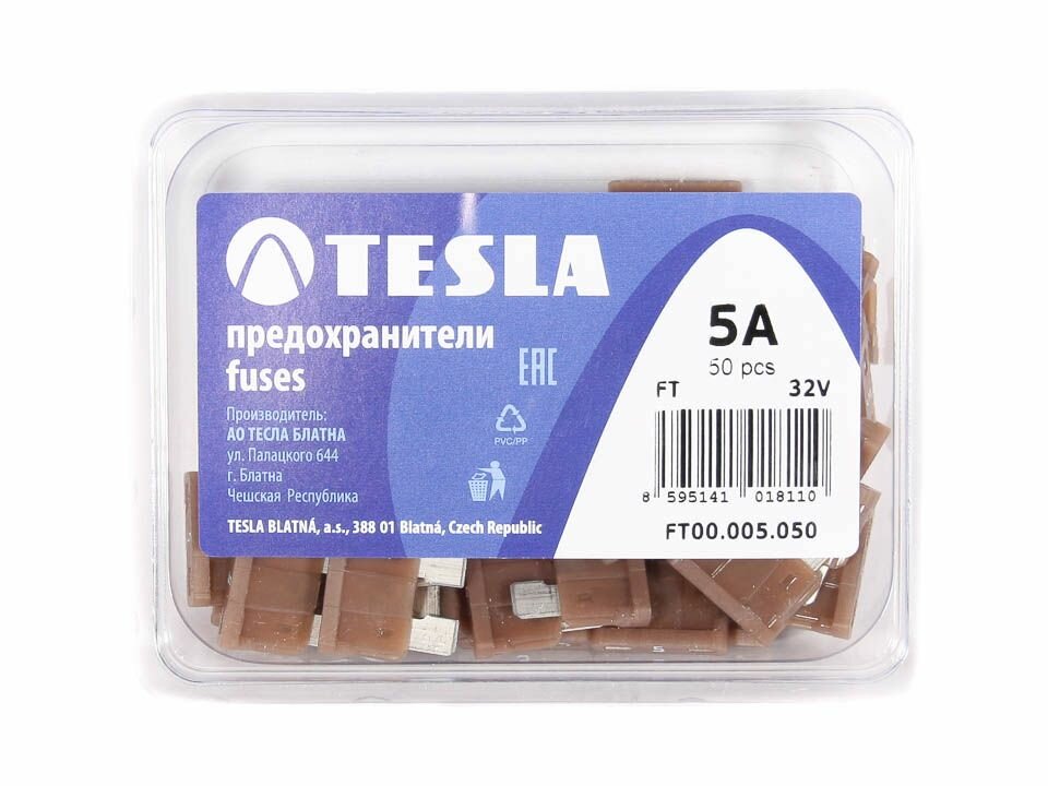 Предохранитель плоский 5А TESLА упак.50шт FТ 5A FT00.005.050