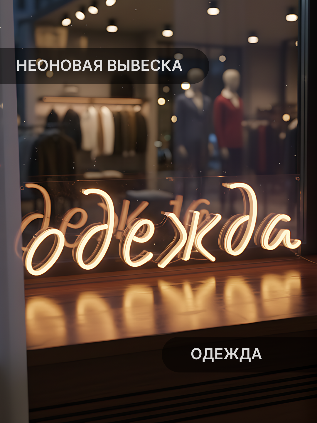 Неоновая вывеска Elmarto Одежда, 40х15 см, теплая белая, для магазина