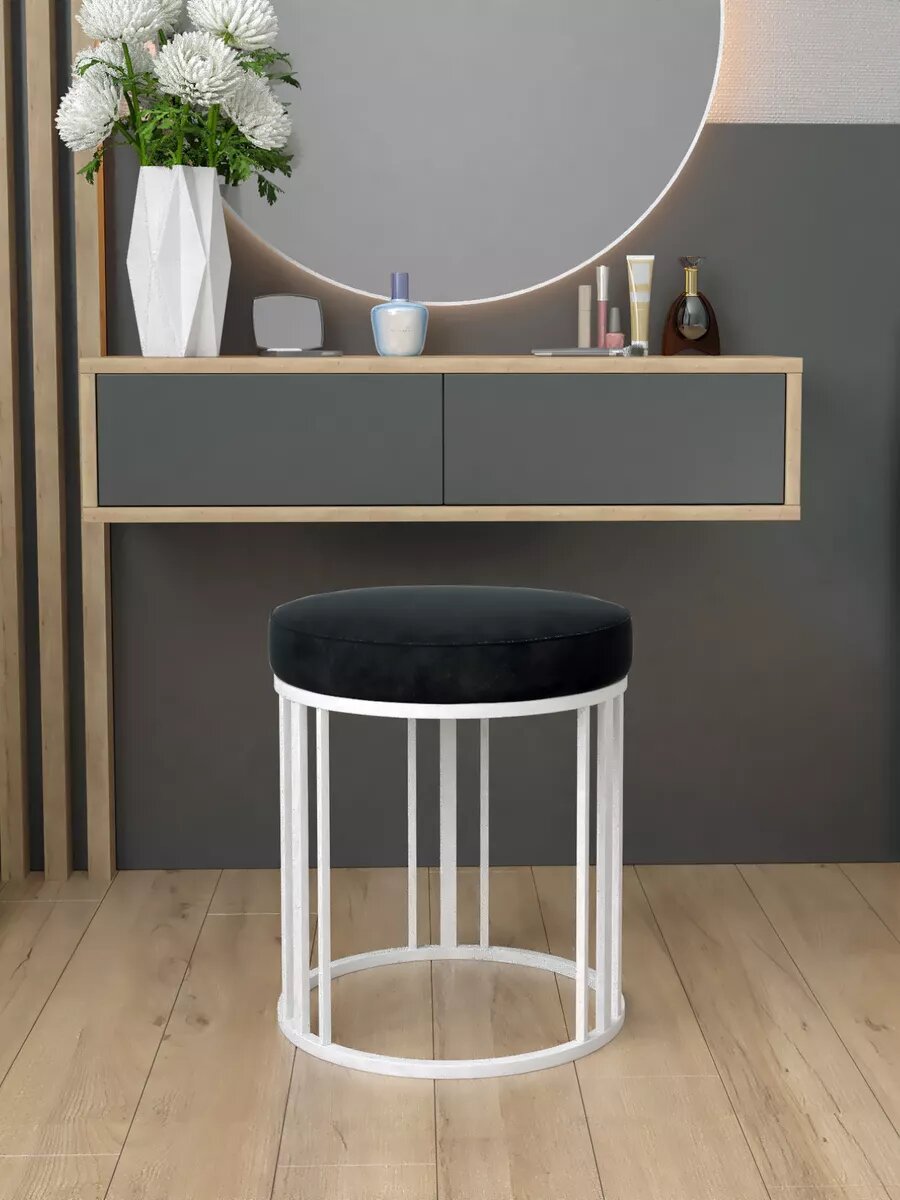 Пуфик Castle Леон-4, велюр искусственный, металлический каркас белый/черный