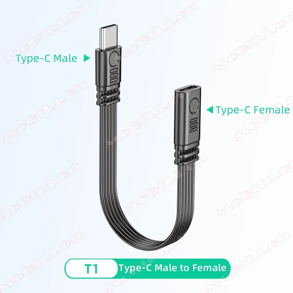 Кабель-адаптер для преобразования типа C на 10-100 см, провод-переходник с поддержкой зарядки 45 Вт и передачи данных 480 Мбит/с 15CM, T1 USB C M to F