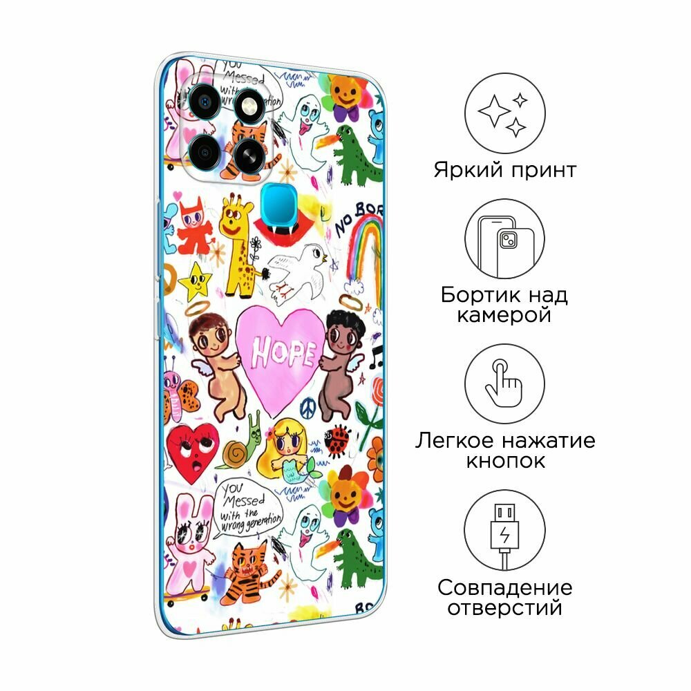 Чехол на Infinix Smart 6 / Инфиникс Смарт 6 с принтом "Милые рисунки" — фото 1