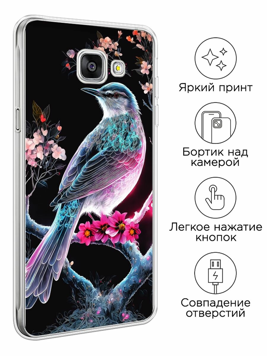 Чехол на Samsung Galaxy A5 2016 / Самсунг Галакси А5 2016 с принтом "Птица на цветущем дереве" — фото 1