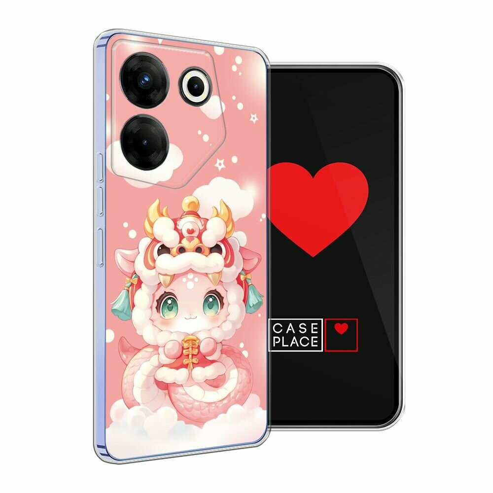 Чехол на Tecno Camon 20 Pro 5G / Текно Камон 20 Про 5G с принтом Розовая китайская змейка 1 — фото 1