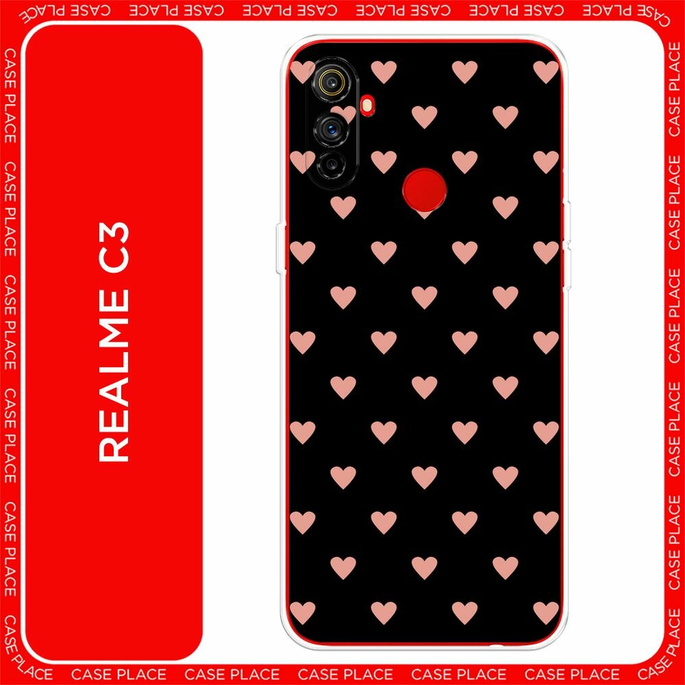 Силиконовый чехол на Realme C3 / Реалми C3 с принтом "Розовые сердечки"