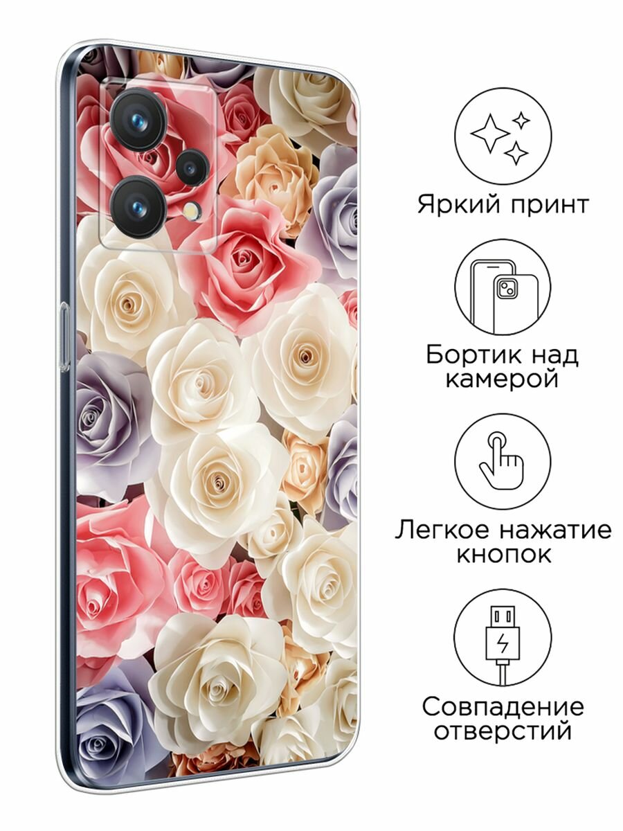 Чехол на Realme 9 4G/9 Pro Plus / Реалми 9 4G/9 Pro Plus с принтом "Пастельные розы" — фото 1