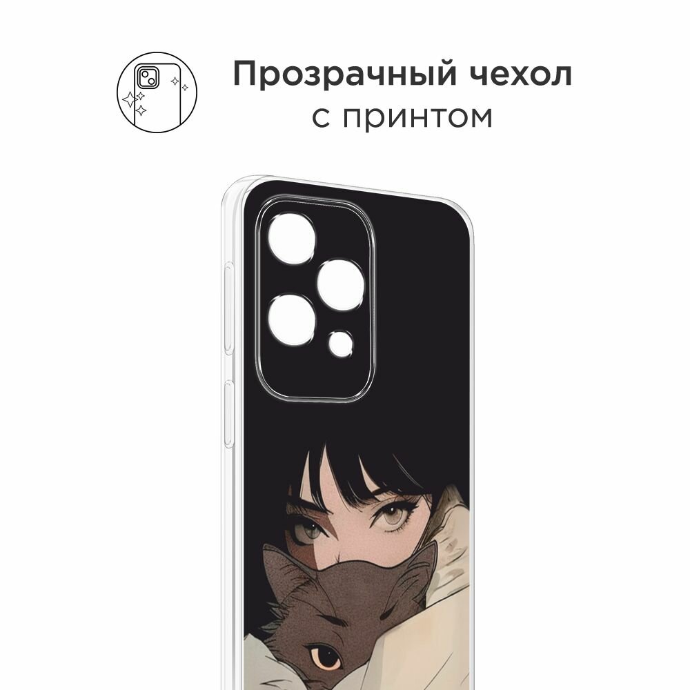 Чехол на OnePlus 10T / Ван плюс 10T с принтом "Аниме девушка с котиком" — фото 1