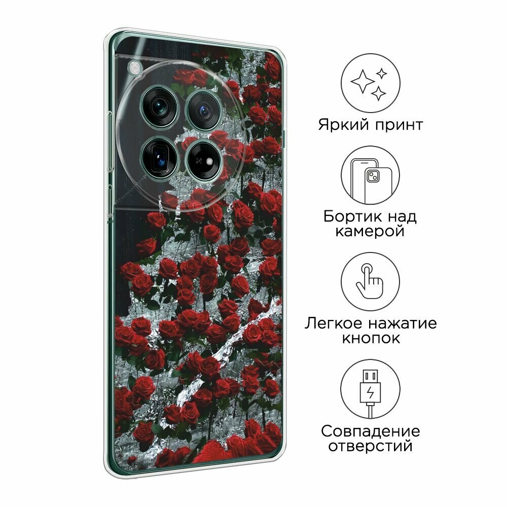 Чехол на OnePlus 12 / Ван Плас 12 с принтом Цветущие алые розы — фото 1