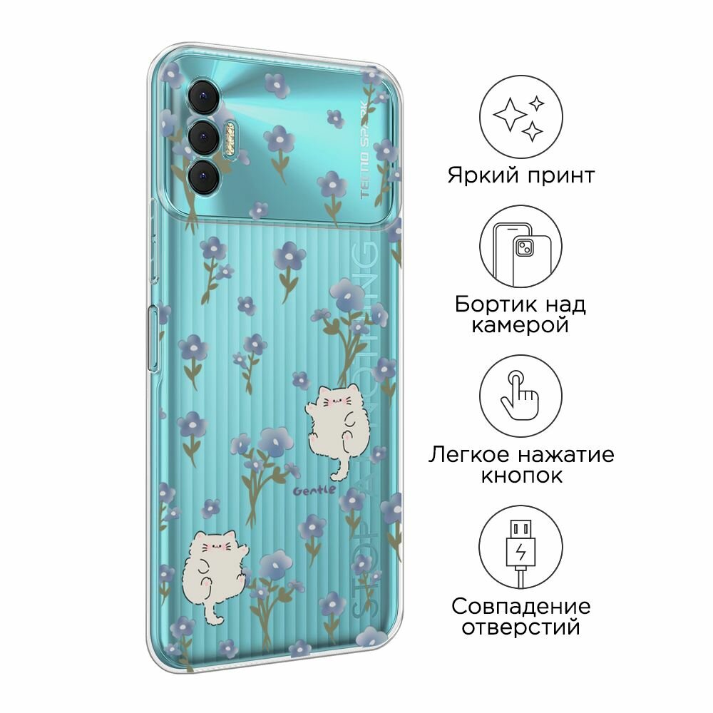 Чехол на Tecno Spark 8P / Техно Спарк 8P с принтом "Gentle cats", прозрачный — фото 1