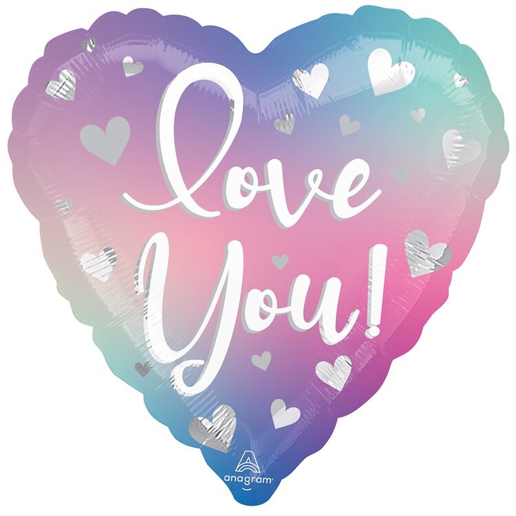 Воздушный шарик Anagram 18", I Love You, сердца, Silver, омбре нежное