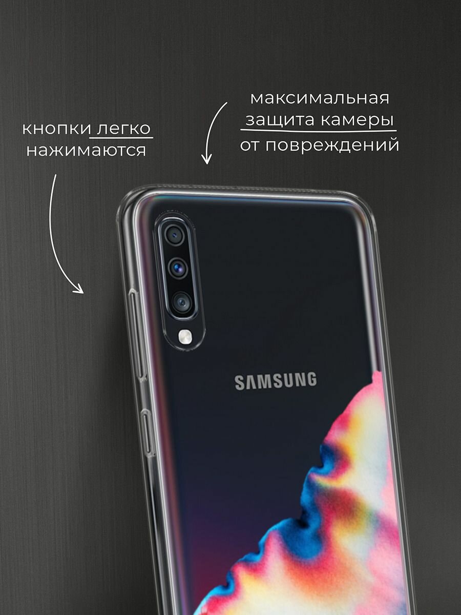 Чехол на Samsung Galaxy A70 / Самсунг Галакси А70 с принтом Розовая акварель, прозрачный — фото 1