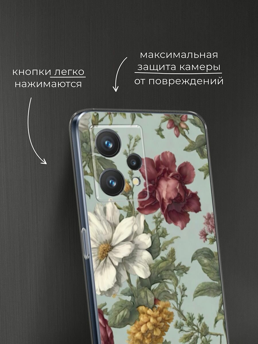 Чехол на Realme 9 4G/9 Pro Plus / Реалми 9 4G/9 Pro Plus с принтом Акварельные красные цветы — фото 1