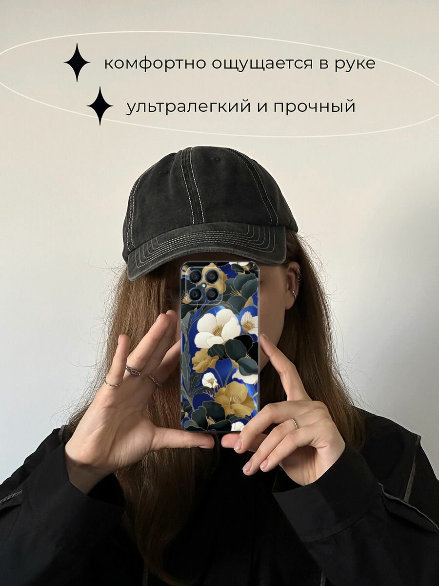 Силиконовый чехол на Honor X8 / Хонор X8 с принтом Золотые цветы — фото 1