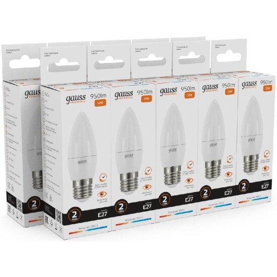 Светодиодная лампа Gauss Elementary Свеча 12W 950lm 3000K E27 LED