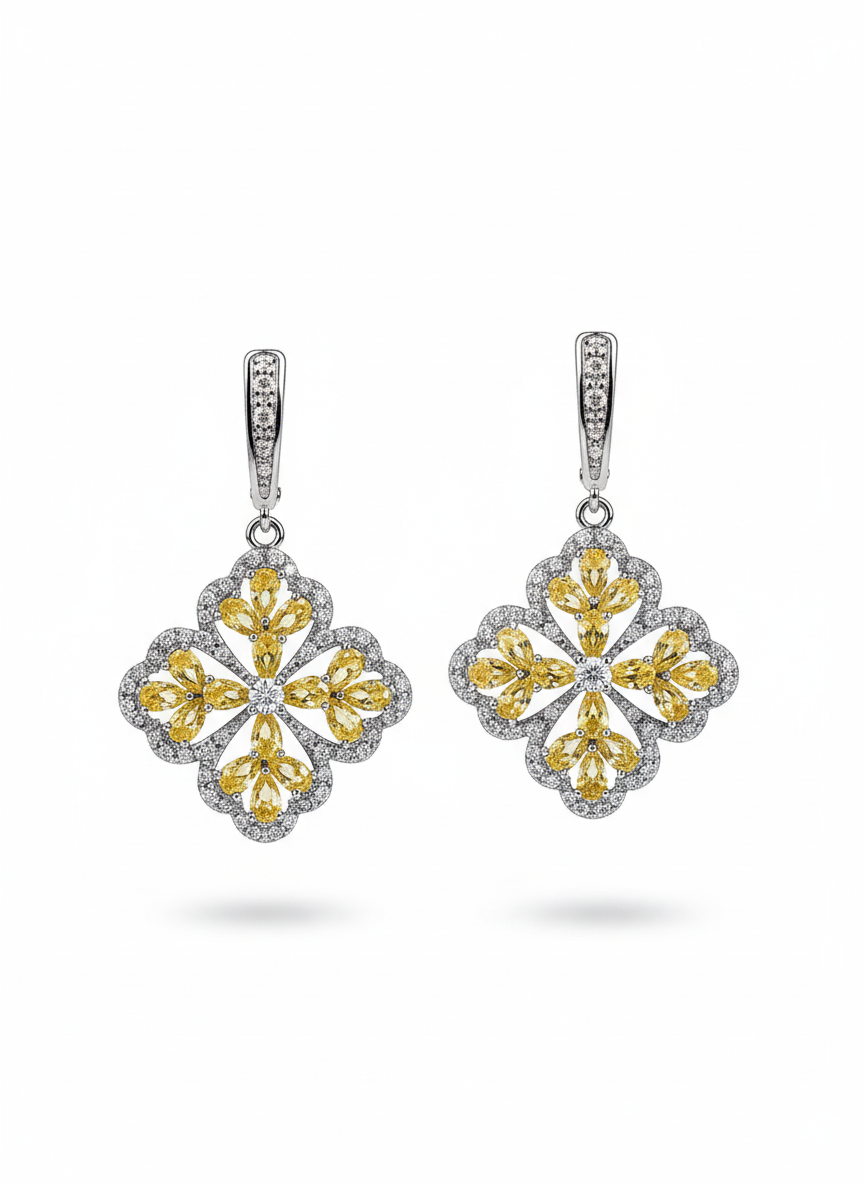 Серьги с подвесками, фианит