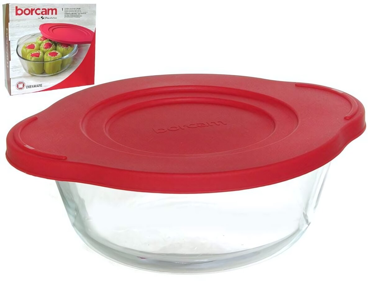 Кастрюля стеклянная "Borcam" 2,1л, круглая, с пластиковой крышкой, прозрачная