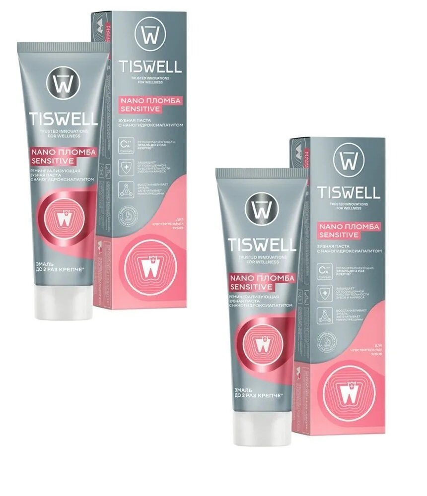 Зубная паста Tiswell реминерализующая от кариеса для чувствительных зубов с наногидроксиапатитом, 110 гр 2шт
