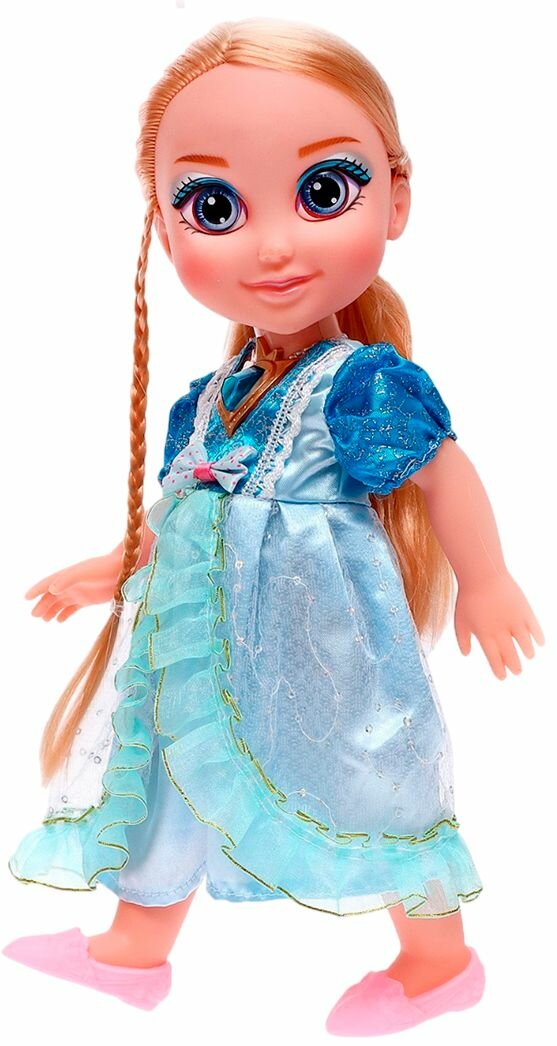 Детская интерактивная кукла "Подружка Оля" с диктофоном, пластиковая куколка в одежде и обуви, звуковые эффекты: поёт песни, понимает фразы, рассказывает сказки и стихи, высота 33 см