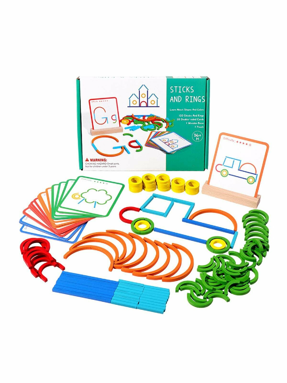 1 коробка развивающих деревянных игрушек-головоломок для детей раннего возраста, креативных кругов в форме палочек, тренирующих мышление при сборке