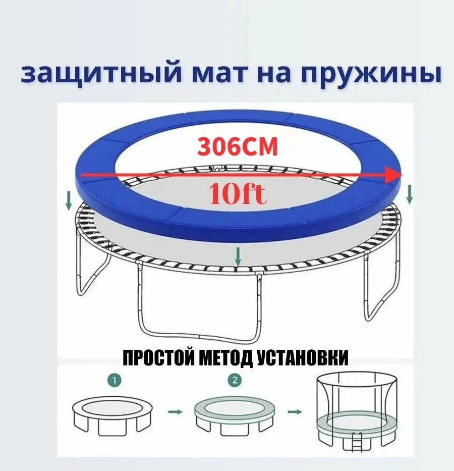 Защитный чехол для батута, Улучшенный Защитный Мат на пружины 306 см 10 ft диаметр батута