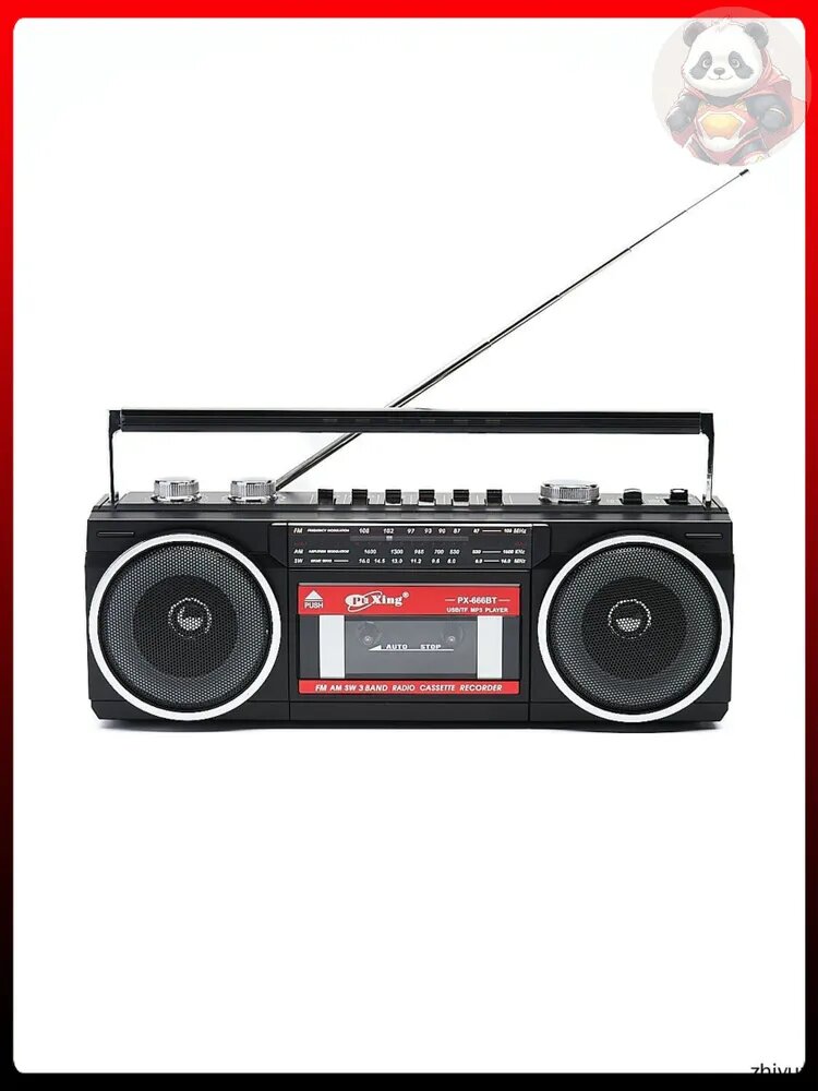 Магнитола PuXing PX-666BT кассетная с Bluetooth, USB, microSD, радио AM/FM/SW, 10Вт, черный/белый — фото 1