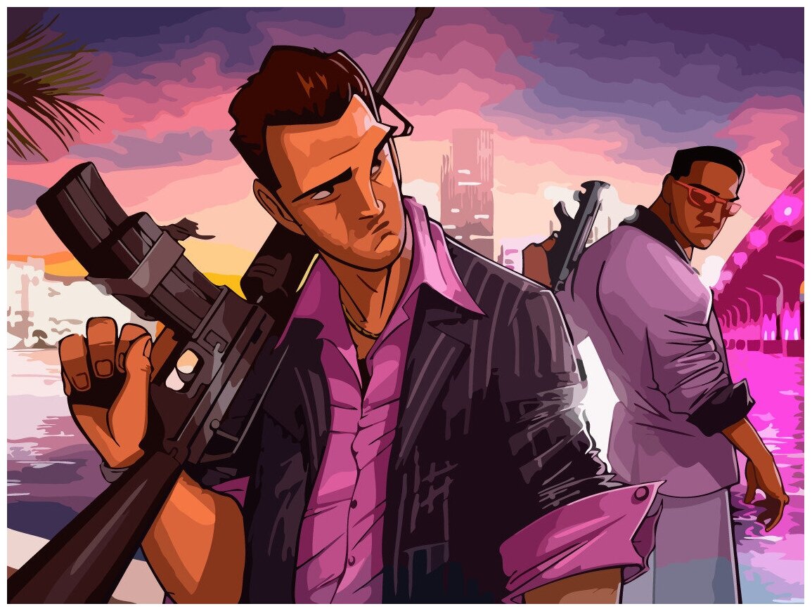 Картина по номерам на холсте игра Grand Theft Auto 5380 40x30