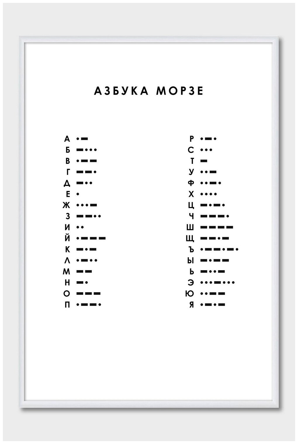 Постер на стену для интерьера Postermarkt Азбука Морзе, в белой рамке 30х40 см