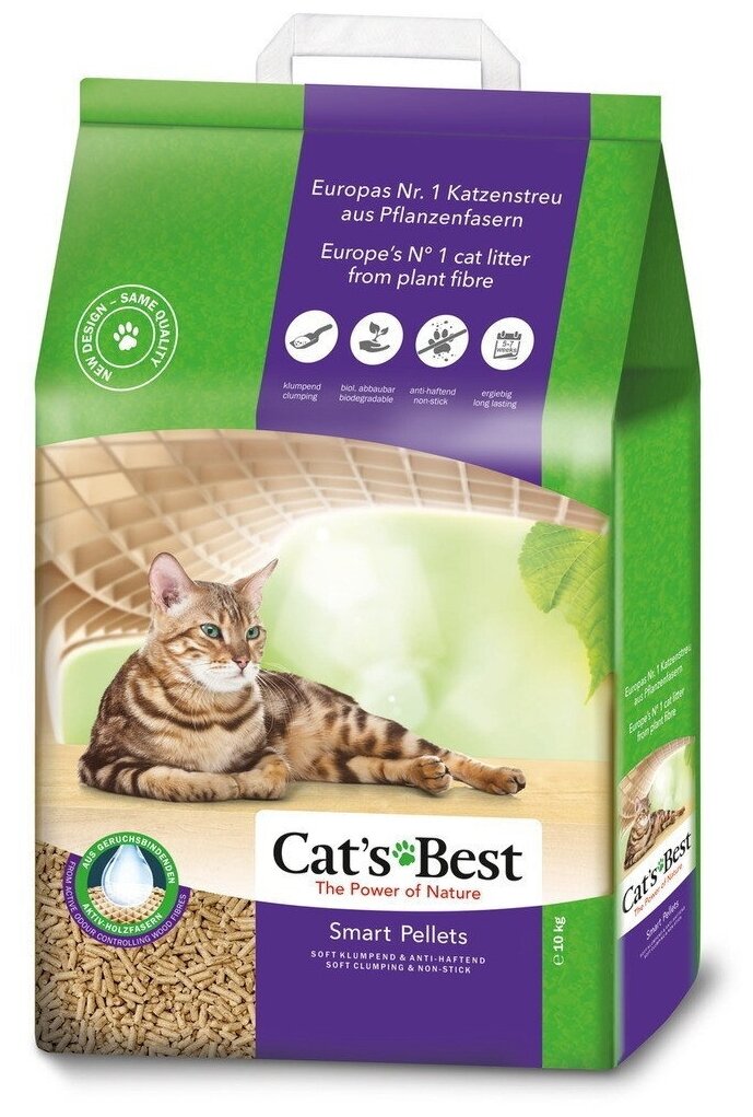 Cat's Best Smart Pellets древесный комкующийся наполнитель 10кг (20 л)