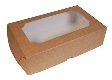 Комплект 50 шт. Коробка под зефир Крафт с окном. (25 х 15 х 7 см)