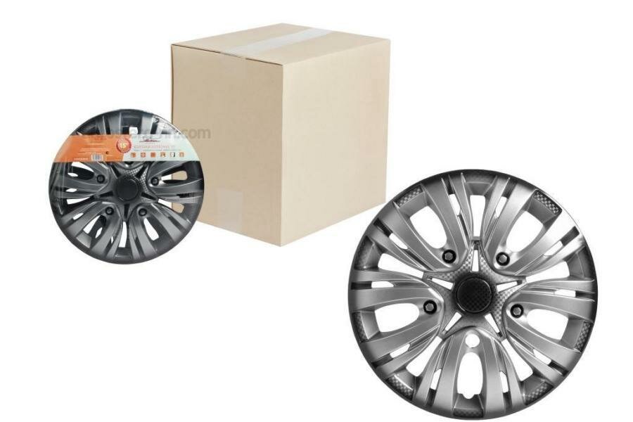 AIRLINE AWCC1502 Колпаки колесные 15" "Лион +", серебристо-черный, карбон, компл. 2 шт.