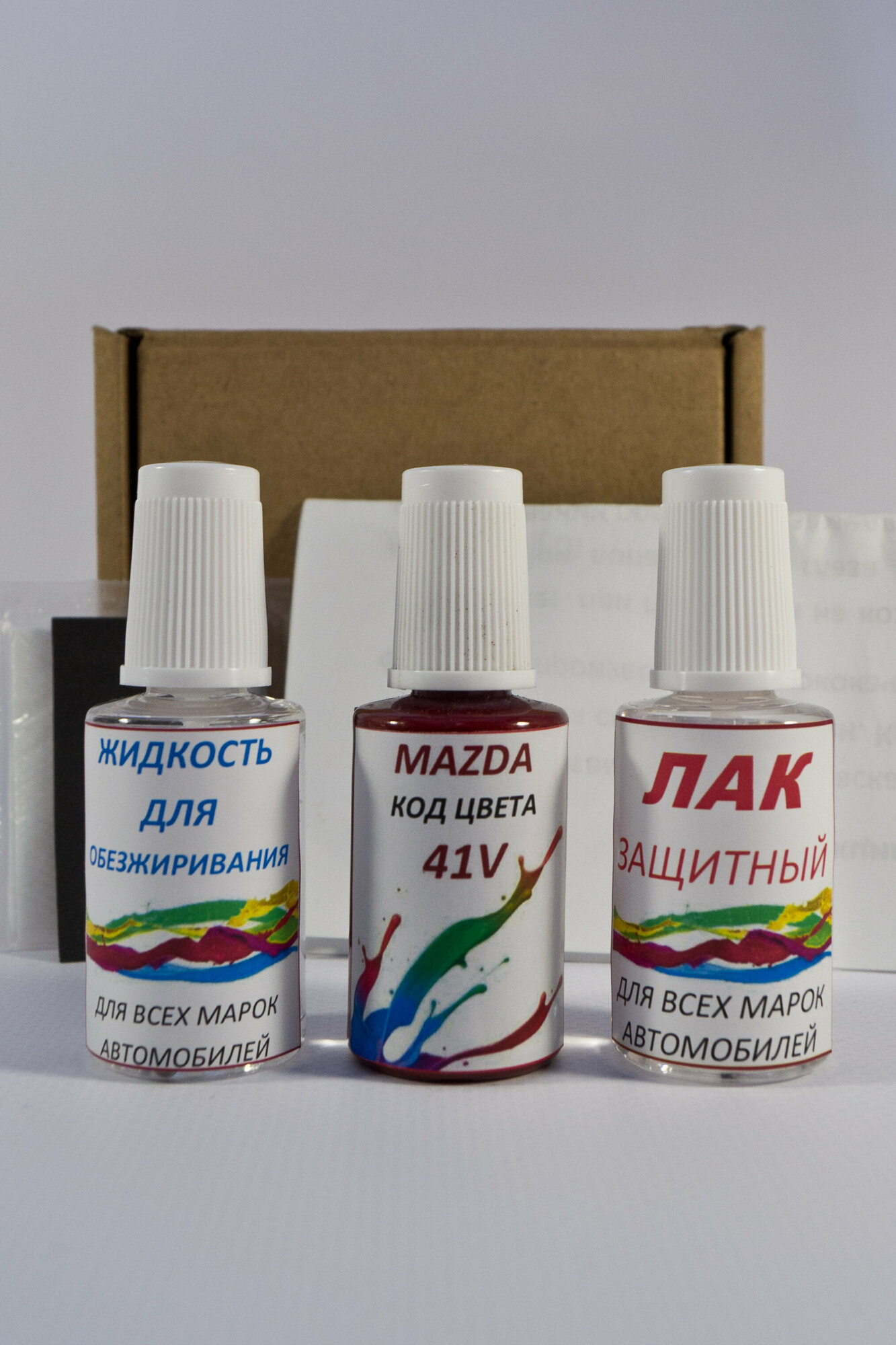 Подкраска для сколов во флаконе с кисточкой 41V для MAZDA Красный Перламутр, Soul Red, краска+лак+обезжириватель 3 предмета