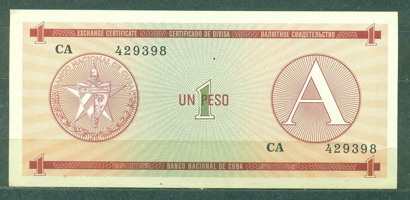 Купюра (бона) Куба 1958г. "UN PESO - сертификат A" UNC