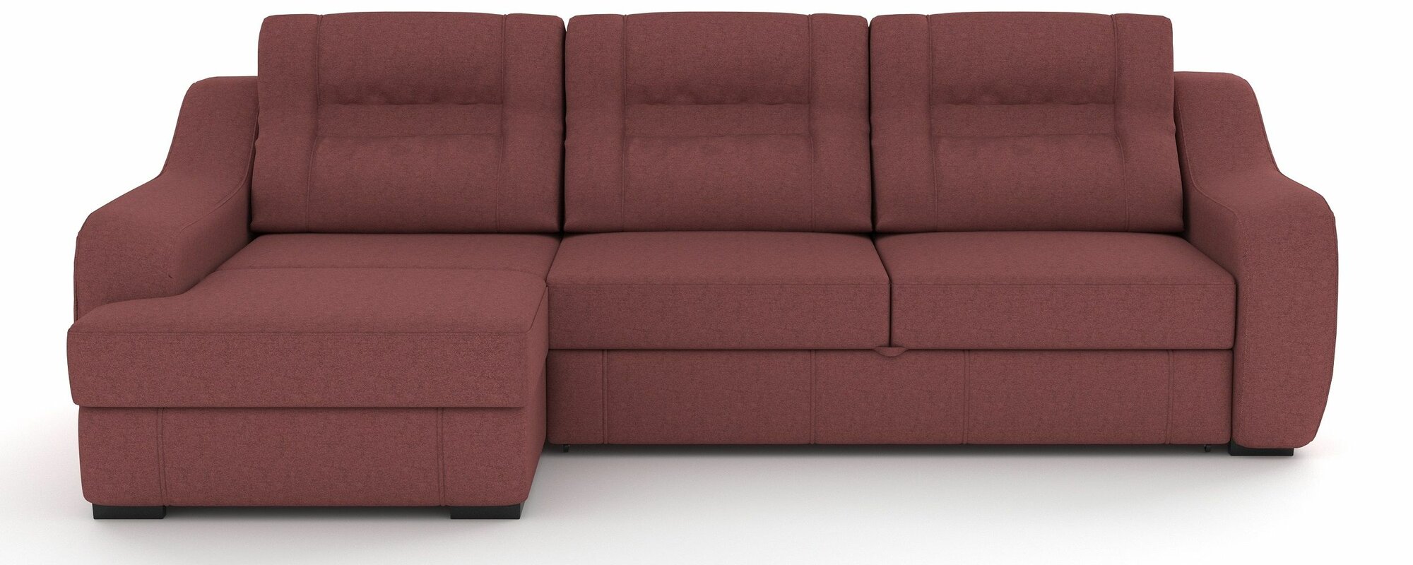 Угловой диван-кровать, раскладной, высоковыкатной, PUSHE Ройс, левый угол, ягодный Uno berry