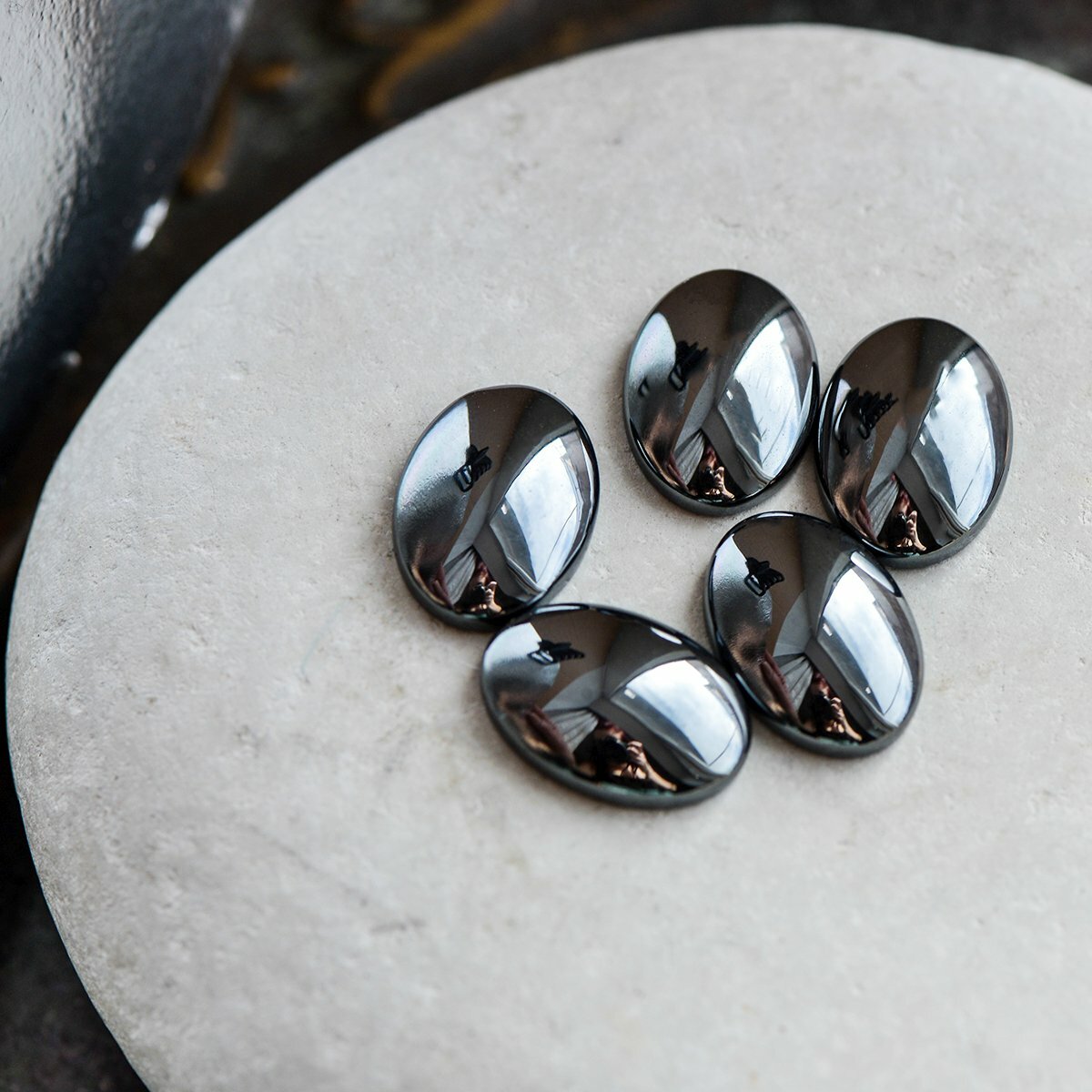 Кабошон Гематит немагнитный 5 шт, овал, цвет черный, размер 18x13x5 мм